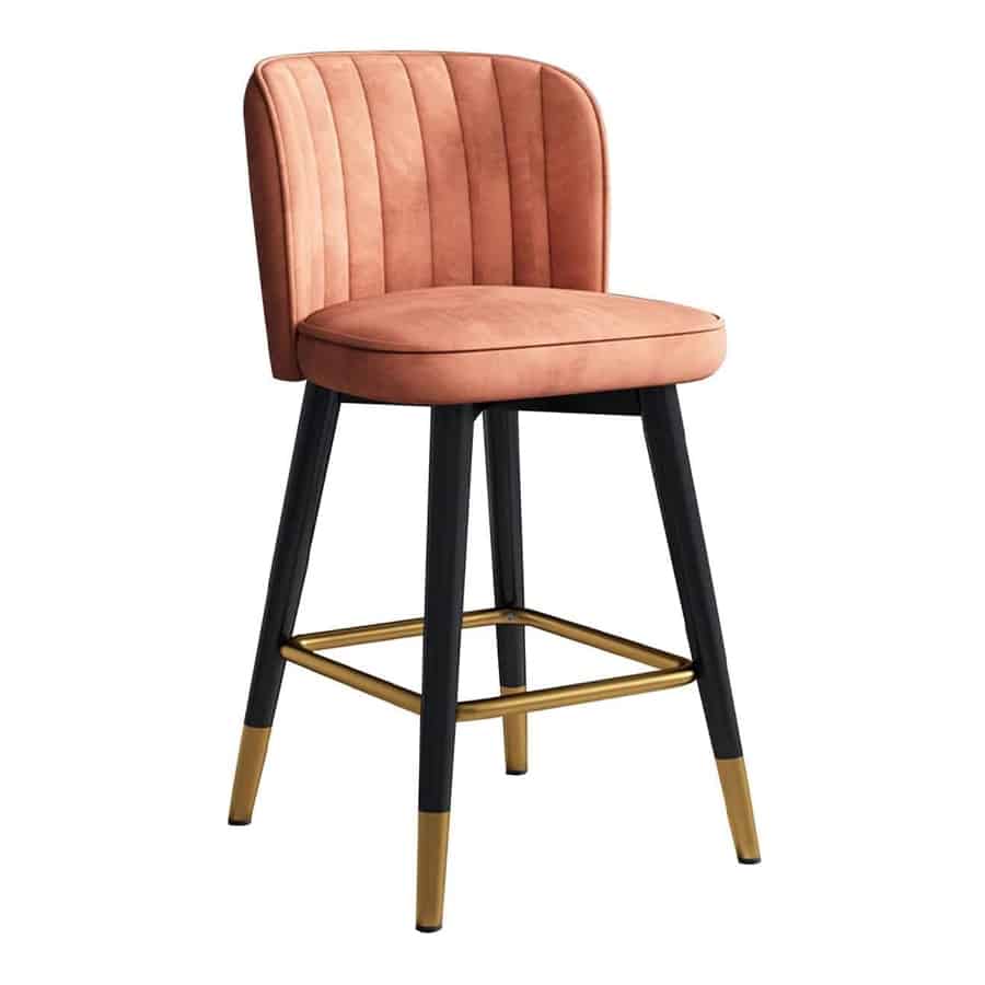 DQ2 Upholstered Fluted Stool – Velvet Orange | HCF Contract Furniture