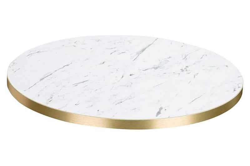 600dia Round Gold Edged Laminate Top – White Marble – 25mm | In Stock ...